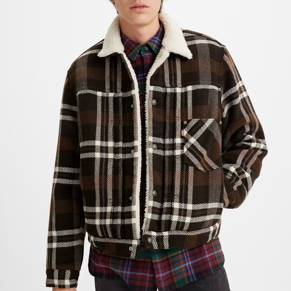 Levi's | Jackets & Coats | New Levis Premium Type Plaid Sherpa Trucker ...